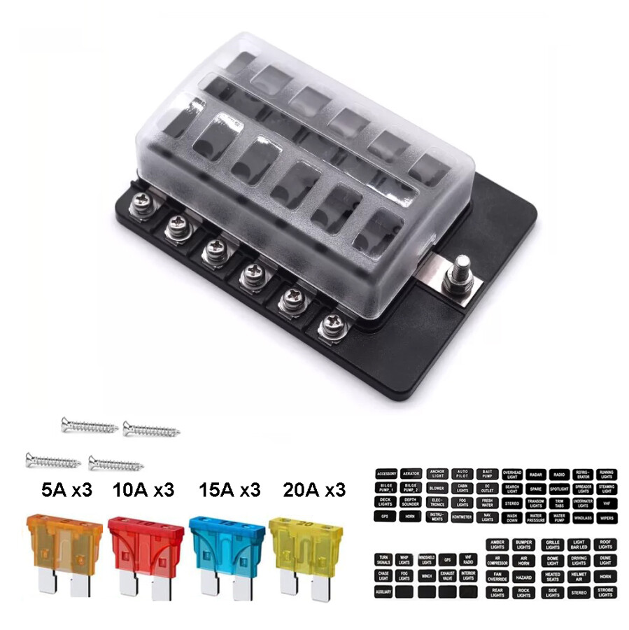 12 Channel Auto Blade Fuse Box - With LED Motorobit - Motorobit.com