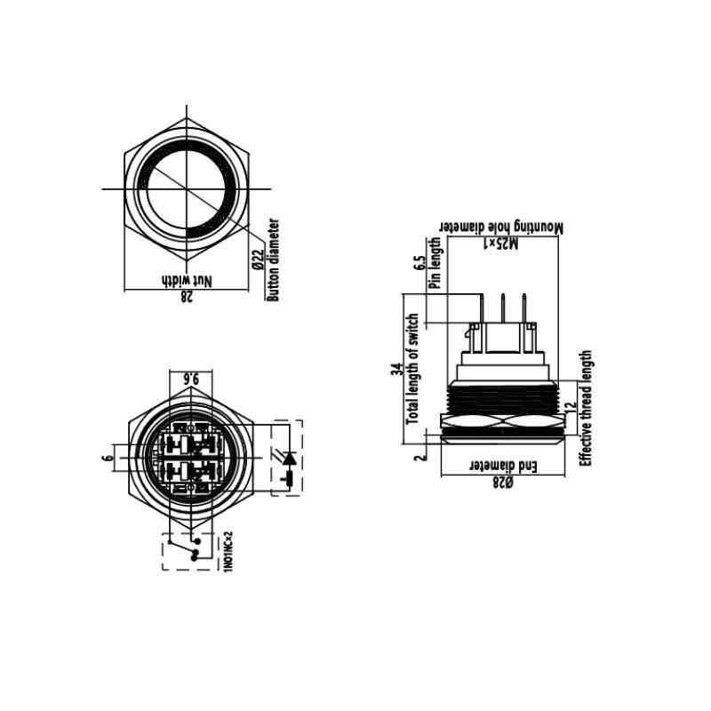 25B-P1Z-E 25mm Düz Anahtarlı Işıklı Metal Buton - Mavi 25mm Metal Buton ...