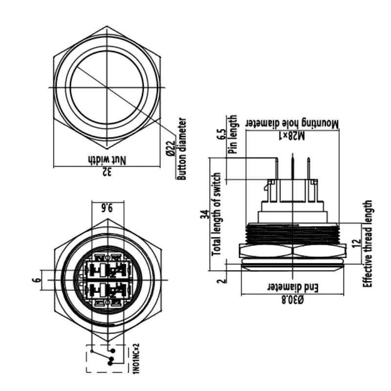 28B-G1Z 28mm Bulge Self Locking Metal Button Motorobit - Motorobit.com