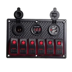 6 ON-OFF Red Illuminated Switch Switch Panel with 2x5V USB Cigarette ...