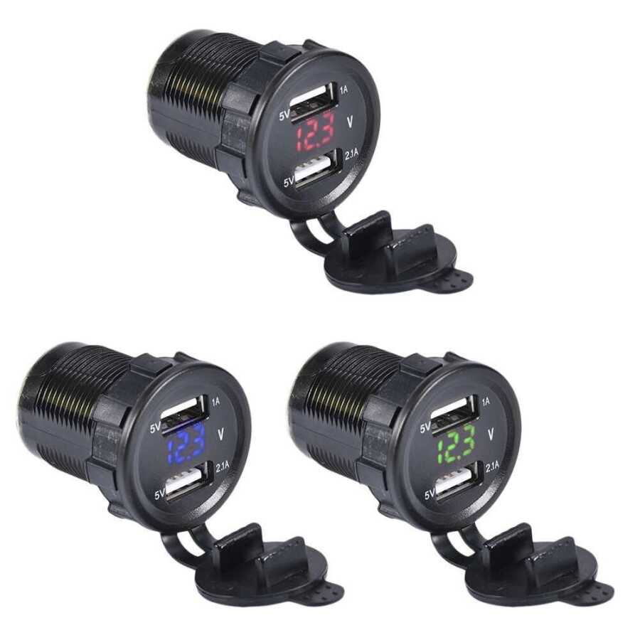 Car Phone Charger Socket with Voltage Indicator 5V 2.1A Blue Motorobit ...