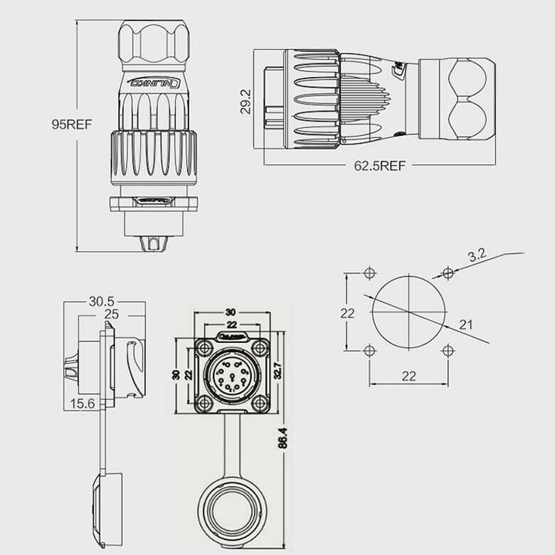 DH-20-J09SX-03-401 9-Pin Su Geçirmez Konnektör - Dişi DH-20 Serisi Su ...