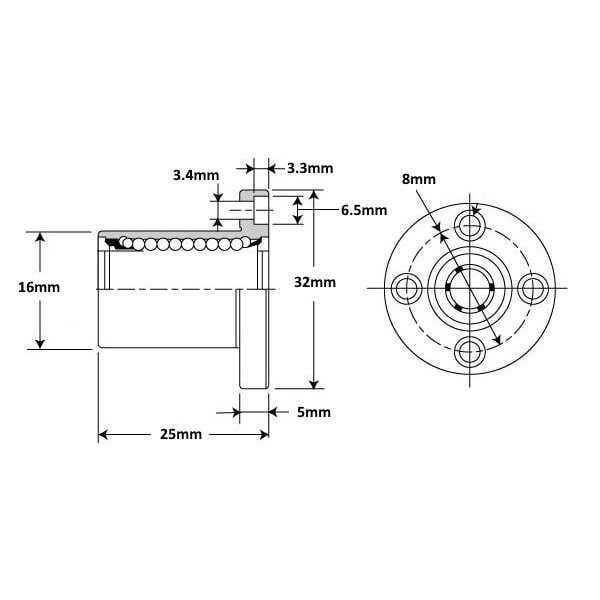 LMEF8UU 8mm Linear Bearing Motorobit - Motorobit.com