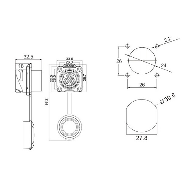 LP-20-C03SX-03-401 3-Pin Waterproof Connector - Male Motorobit ...