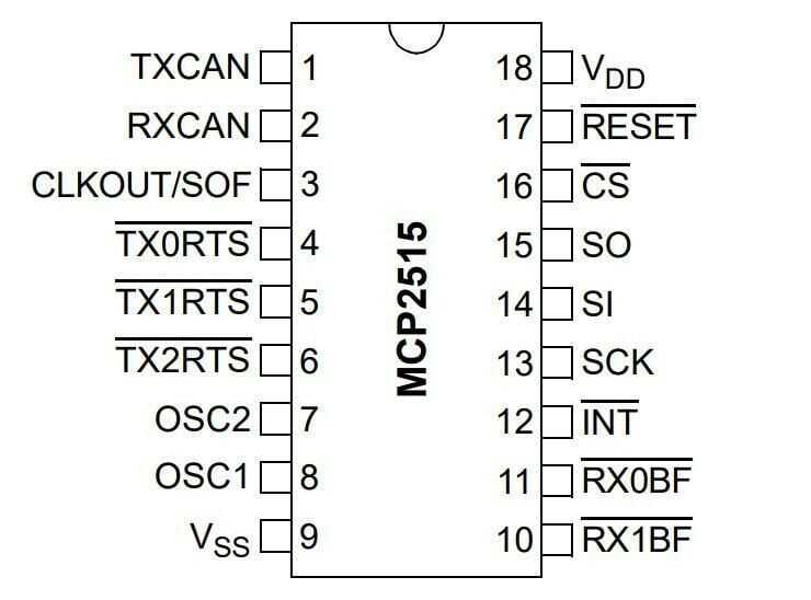 MCP2515-I/SO SOIC-18 SMD CAN Bus Entegresi MAX/MCP/OP/TC/TDA Serisi Motorobit - Motorobit.com
