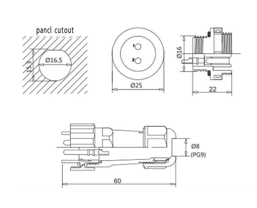 SD16 5 Pin 16mm Waterproof Connector Kit - Panel Type Motorobit ...