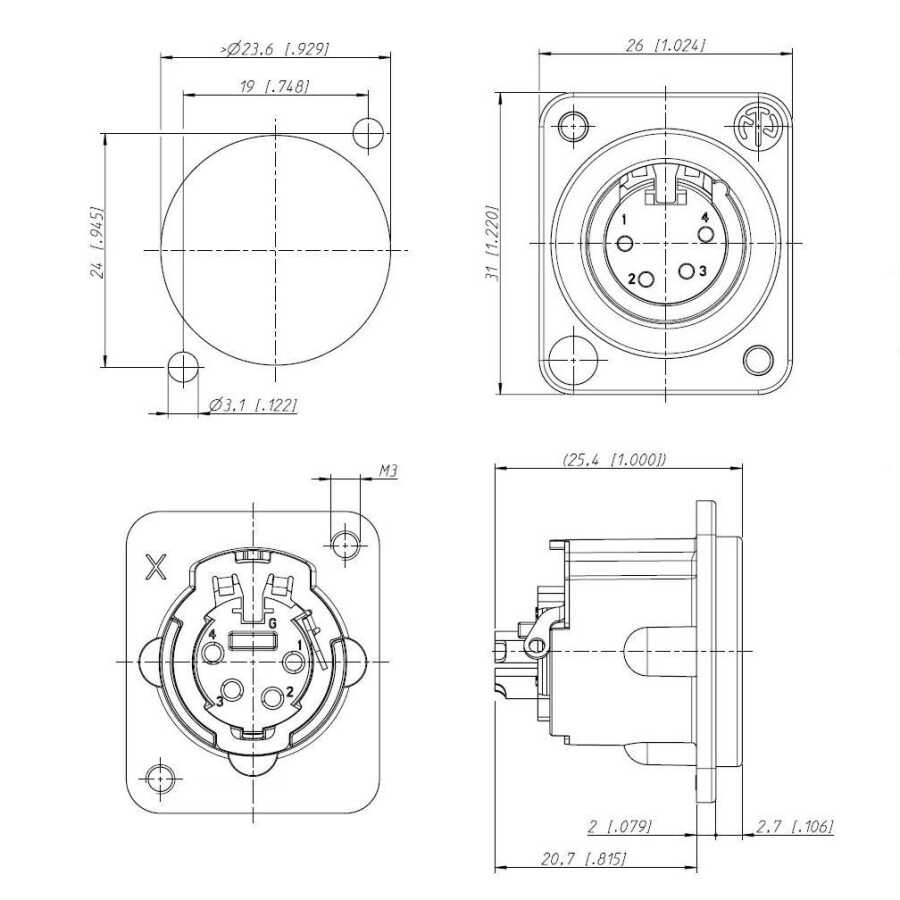 XLR Connector Panel Type Female - 5 Pin Motorobit - Motorobit.com
